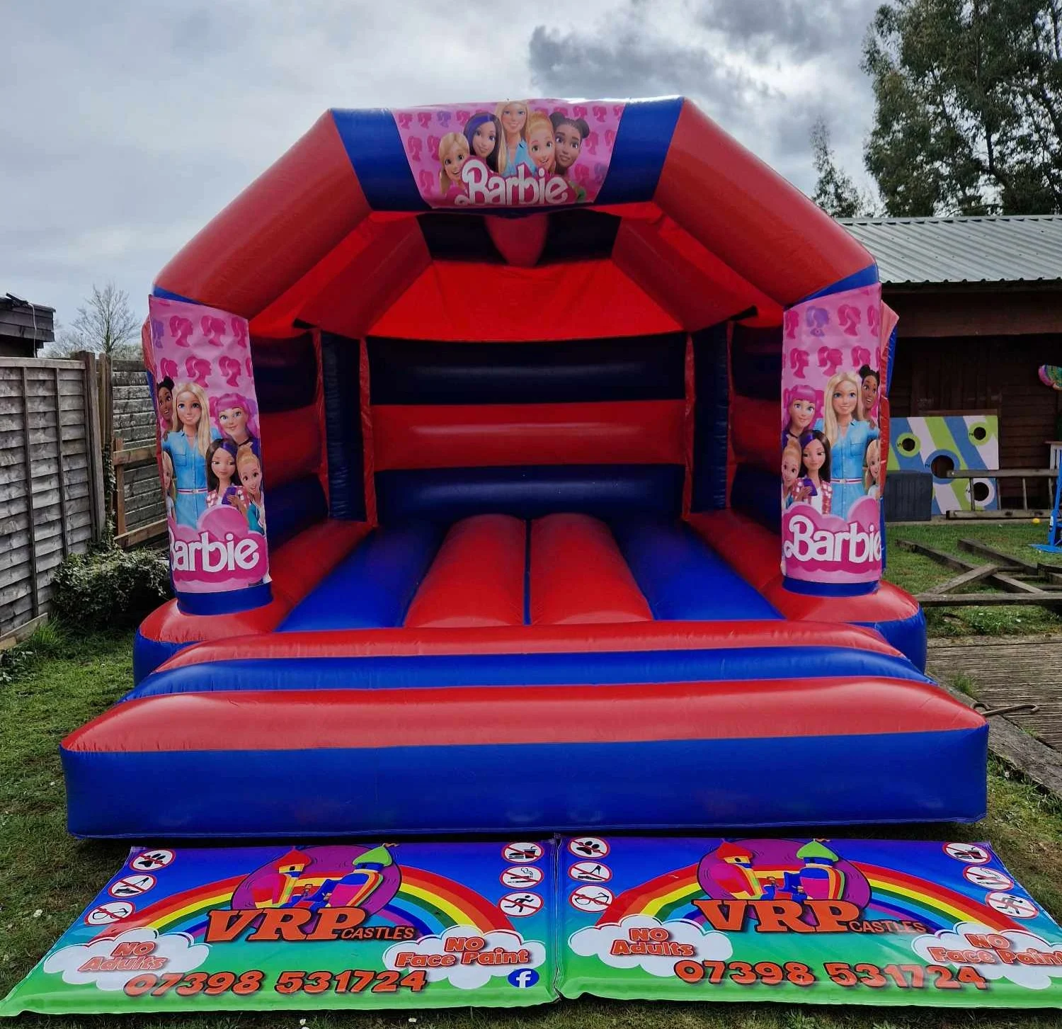 Barbie Themed Red And Blue Velcro A Frame Bouncy Castle Hire in Diss ...