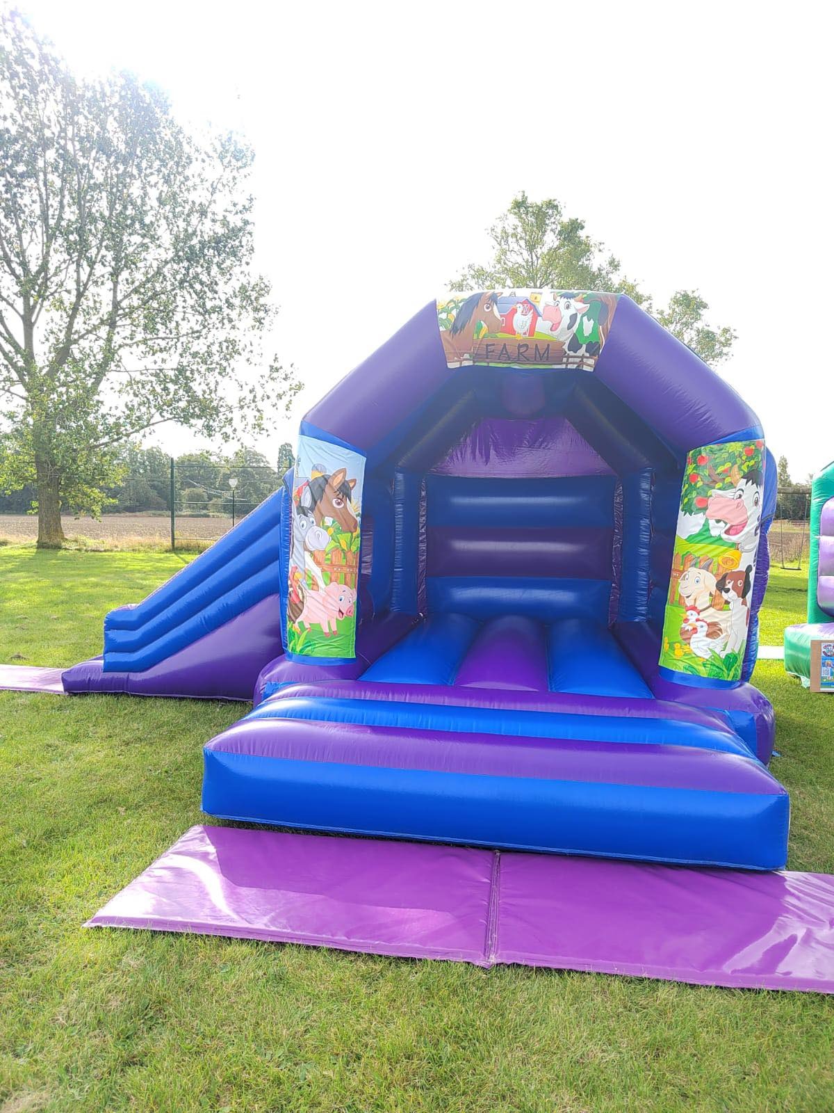Farm Blue And Purple Castle With Side Slide - Inflata-fun | Bouncy ...