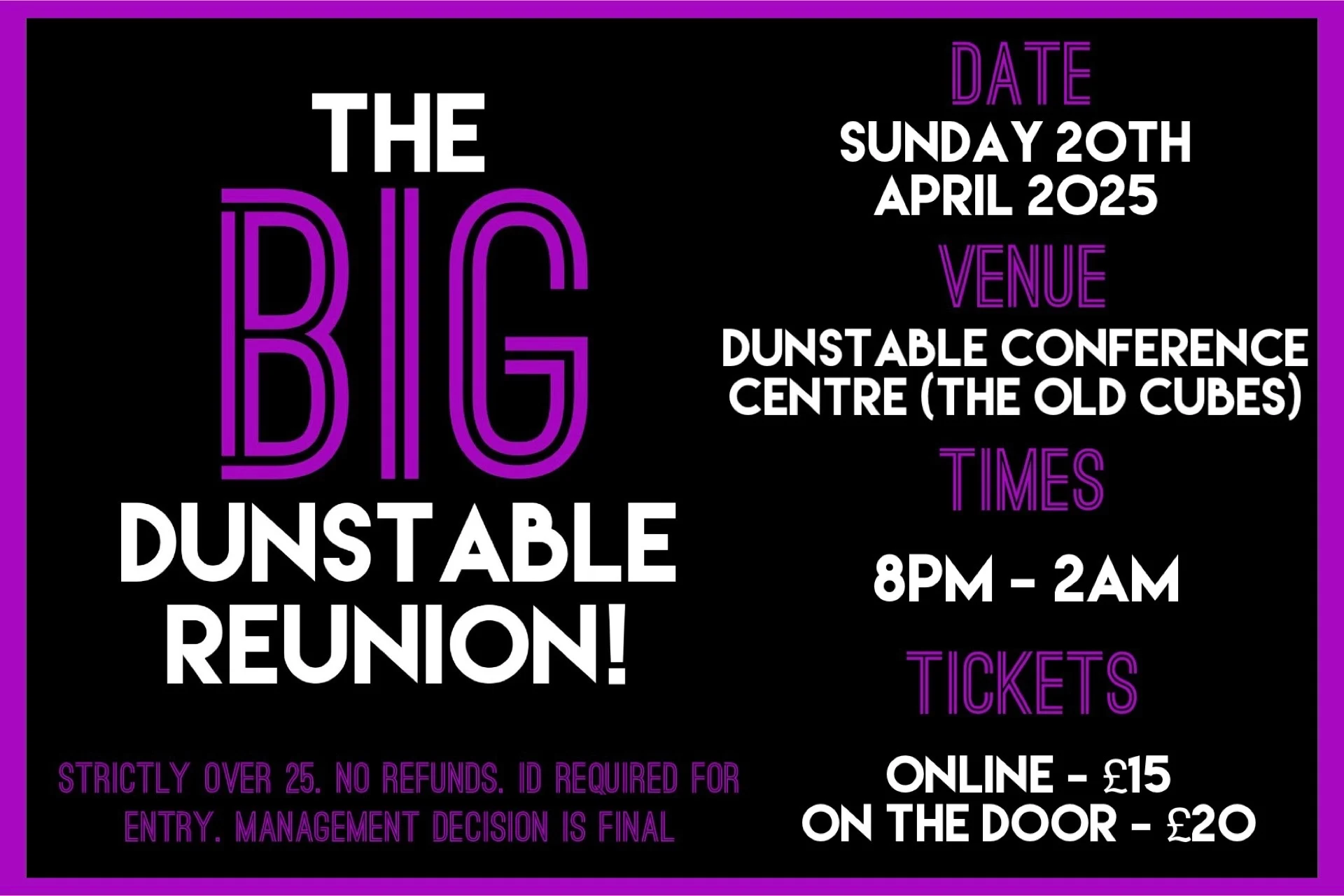 Big Reunion Dunstable - Jumpin Jaks After Dark Bar C Cubes Ivory Lounge ...