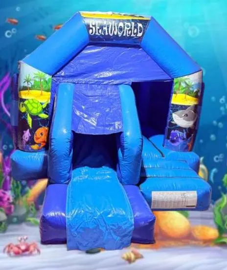 Seaworld Themed Blue Combi Castle Inflatable and Soft Play Hire Redcar