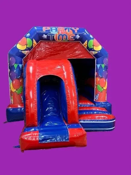 12 X 18ft Front Slide Combi Castles - Party Time Theme - Lets Go Bounce