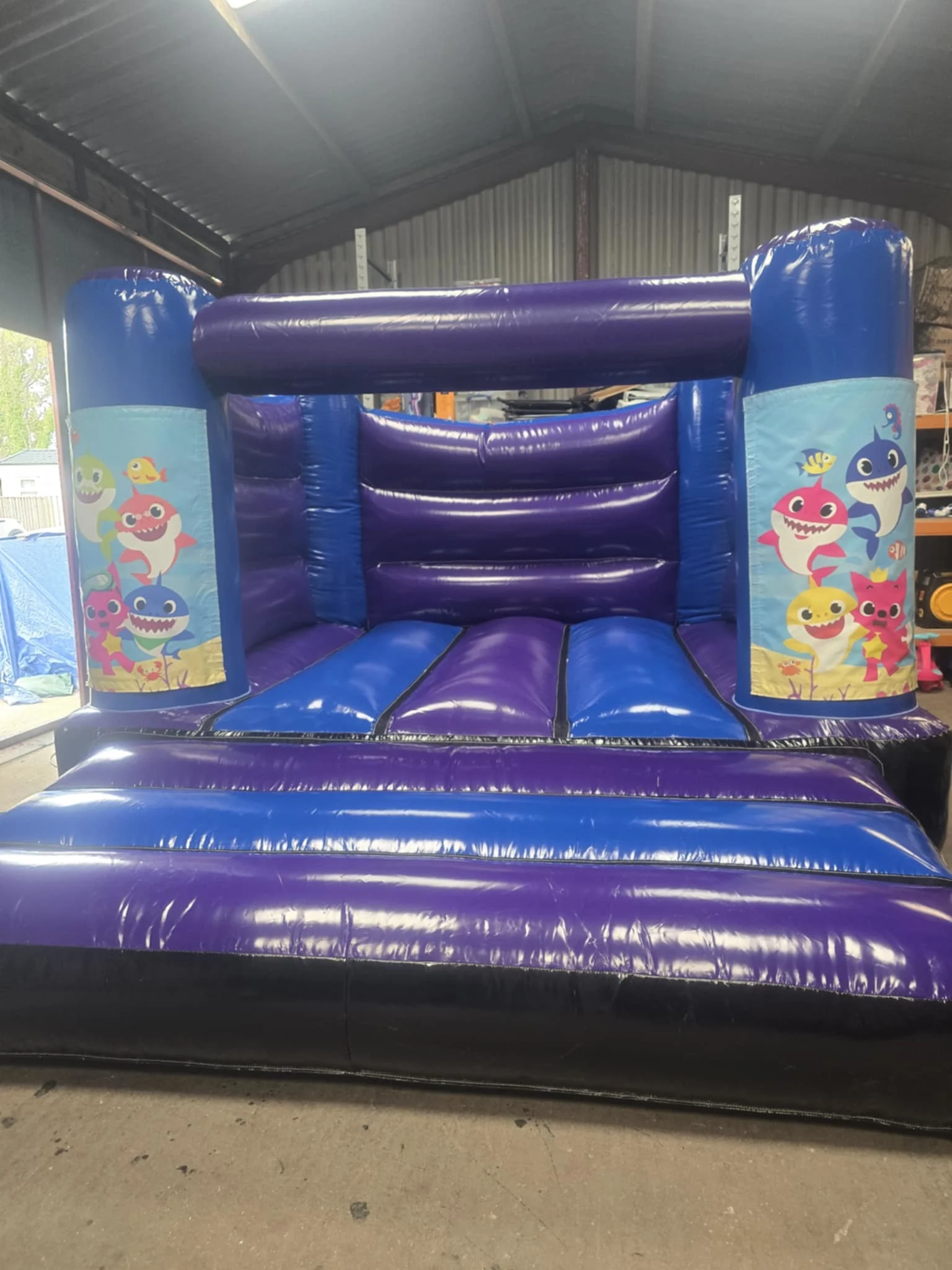 Baby Shark Blue And Purple H Frame Bouncy Castle - Tiny Tots Inflatables