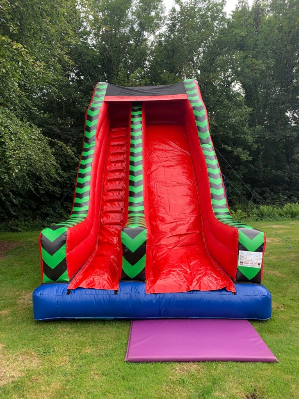 Blue And Red Platform Slide - Bouncy Castle and hot tub hire, based in ...