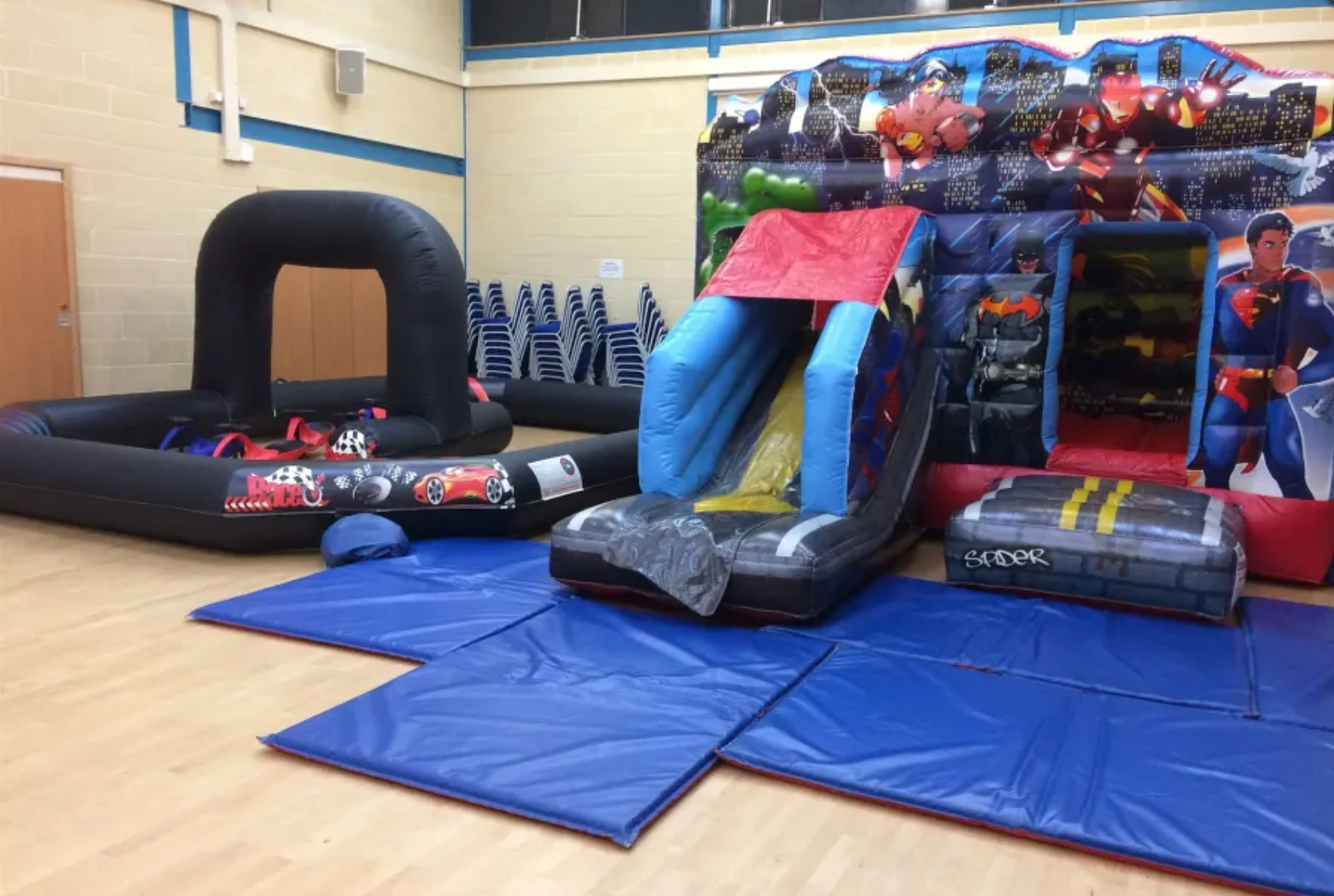 Super Hero Slide Combo And Small Didi Car Racetrack - Dorset Entertainment