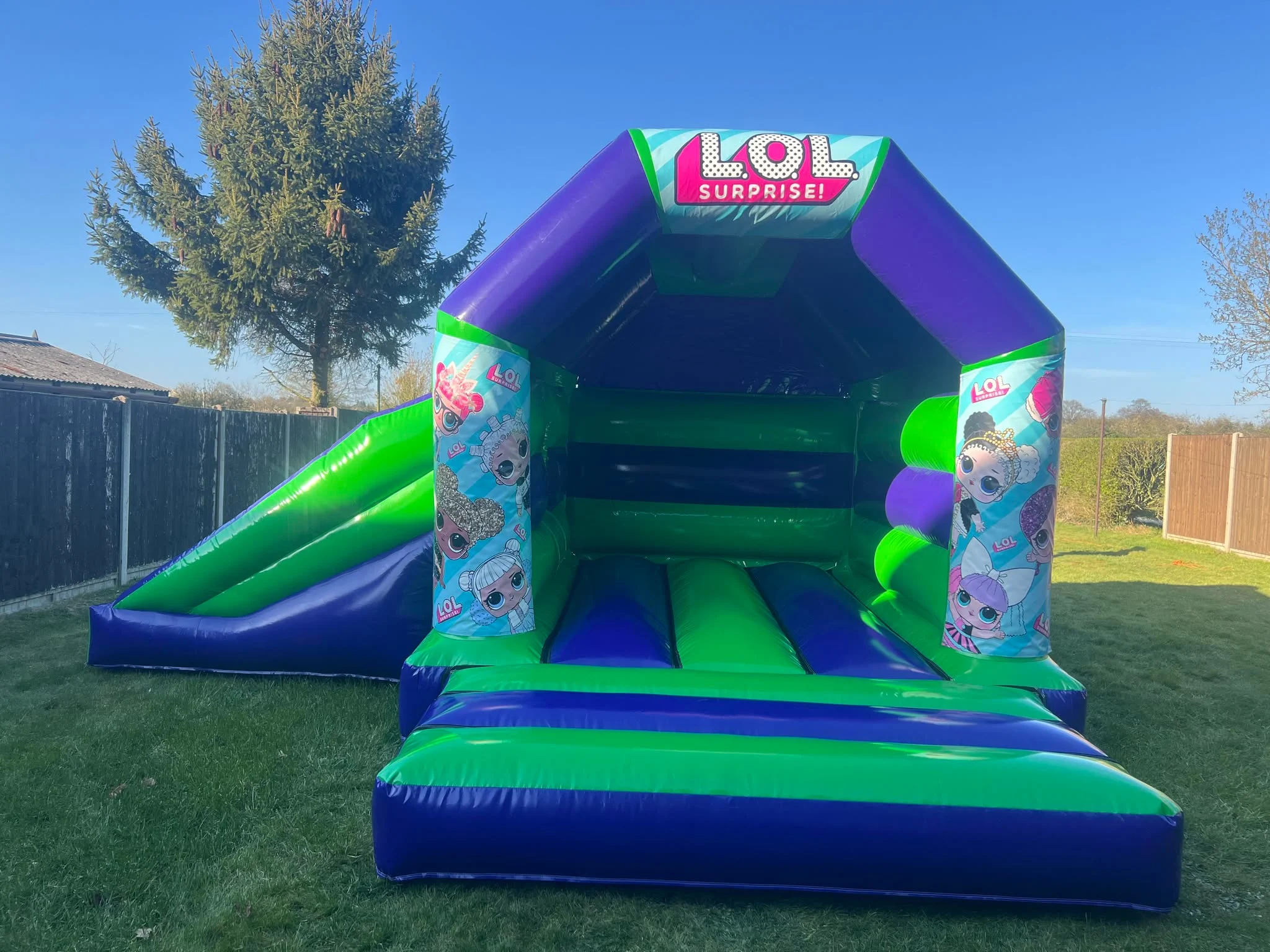 Lol Themed Green And Purple Castle With Side Slide - Inflata-fun ...