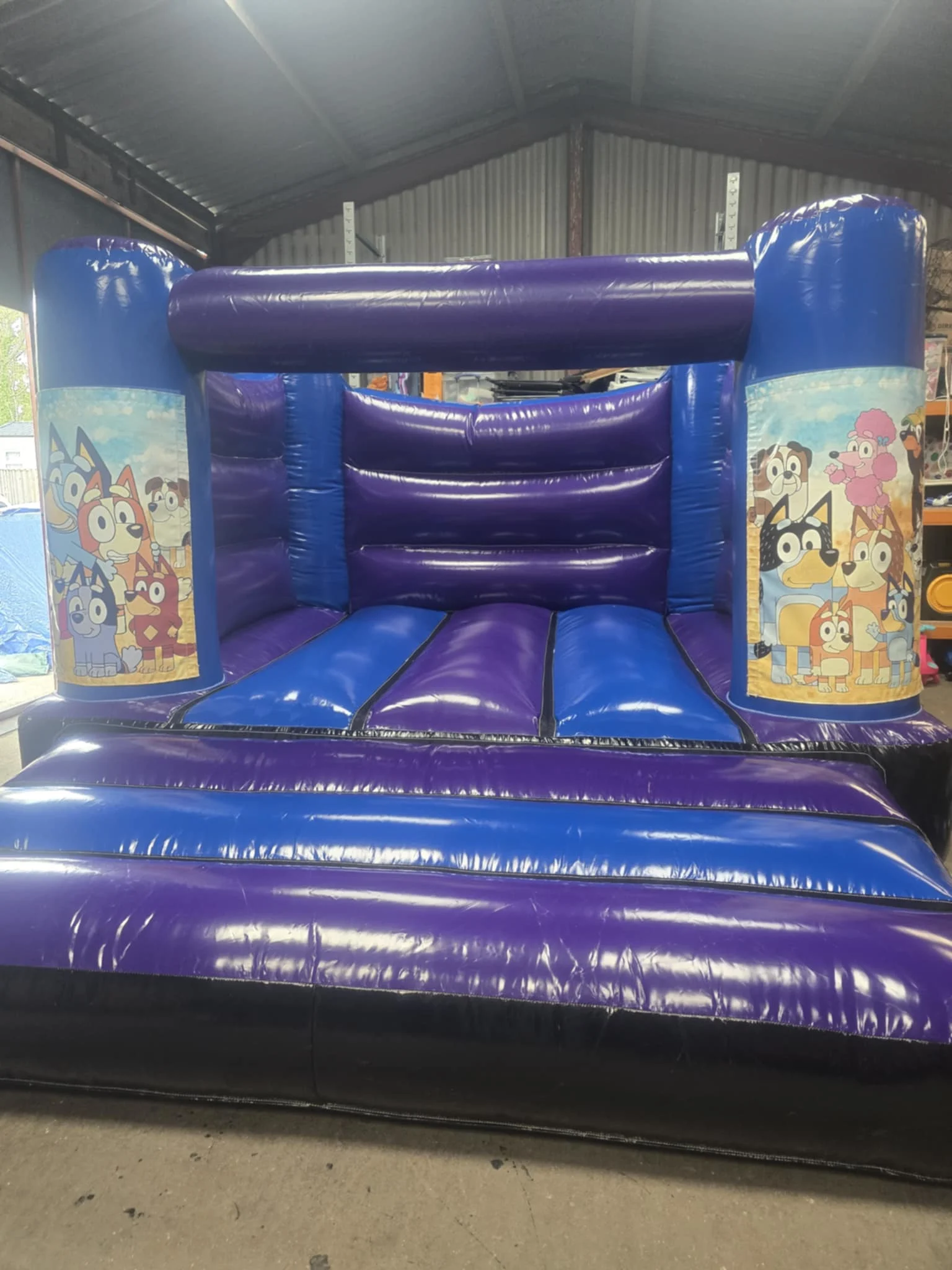 Bluey Blue And Purple H Frame Bouncy Castle - Tiny Tots Inflatables