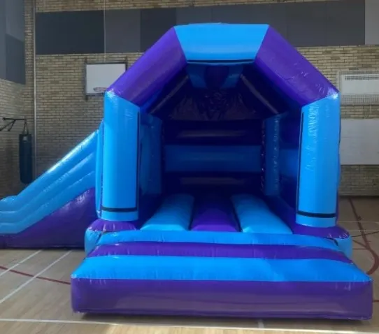 Blue And Purple Gloss Velcro Slide Castle - The Little House of Bounce