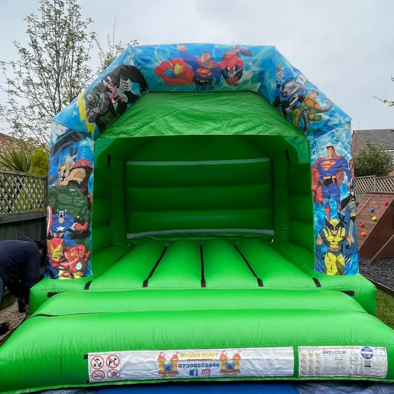 Green 12ft X 12ft Superheroes Bouncy Castle - Bounce Happy Entertainment