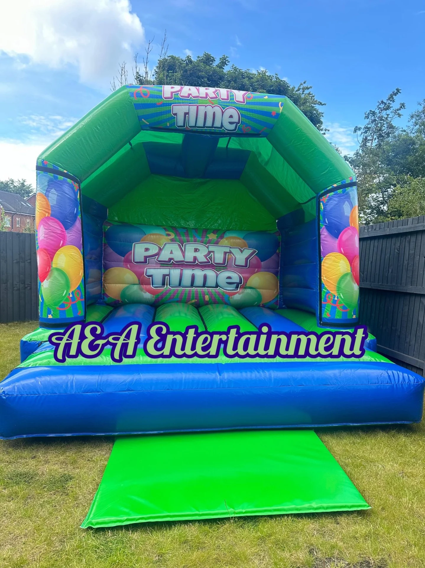 12ft X 12ft Blue And Green Castle - Party Time Theme - AA Castles and ...