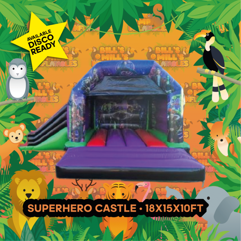 Super Hero Castle With Side Slide - Bills and Mills Inflatables