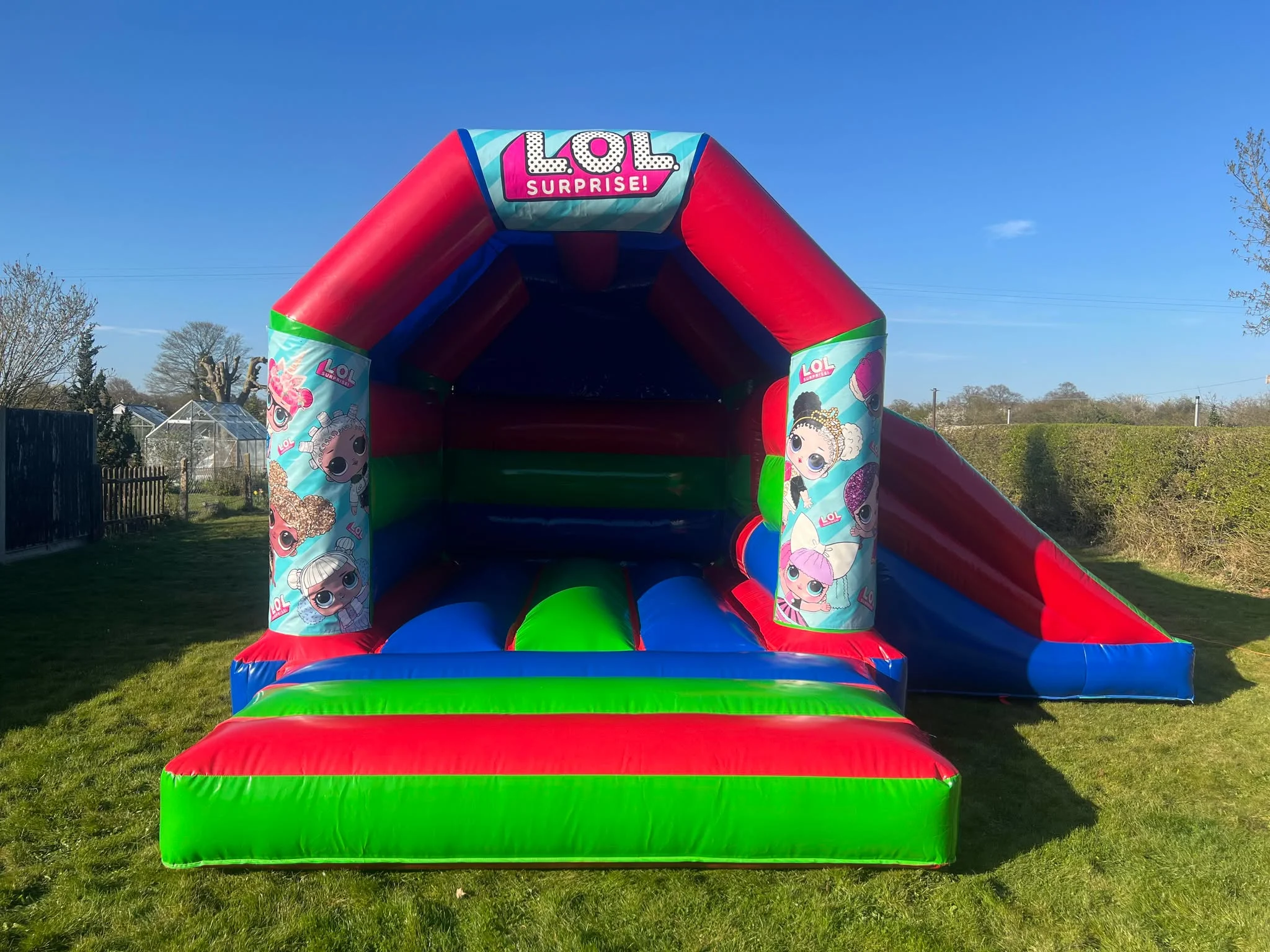 Lol Themed Green And Red Castle With Side Slide - Inflata-fun | Bouncy ...