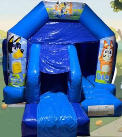 Bluey Themed Blue Combi Castle Inflatable and Soft Play Hire Redcar