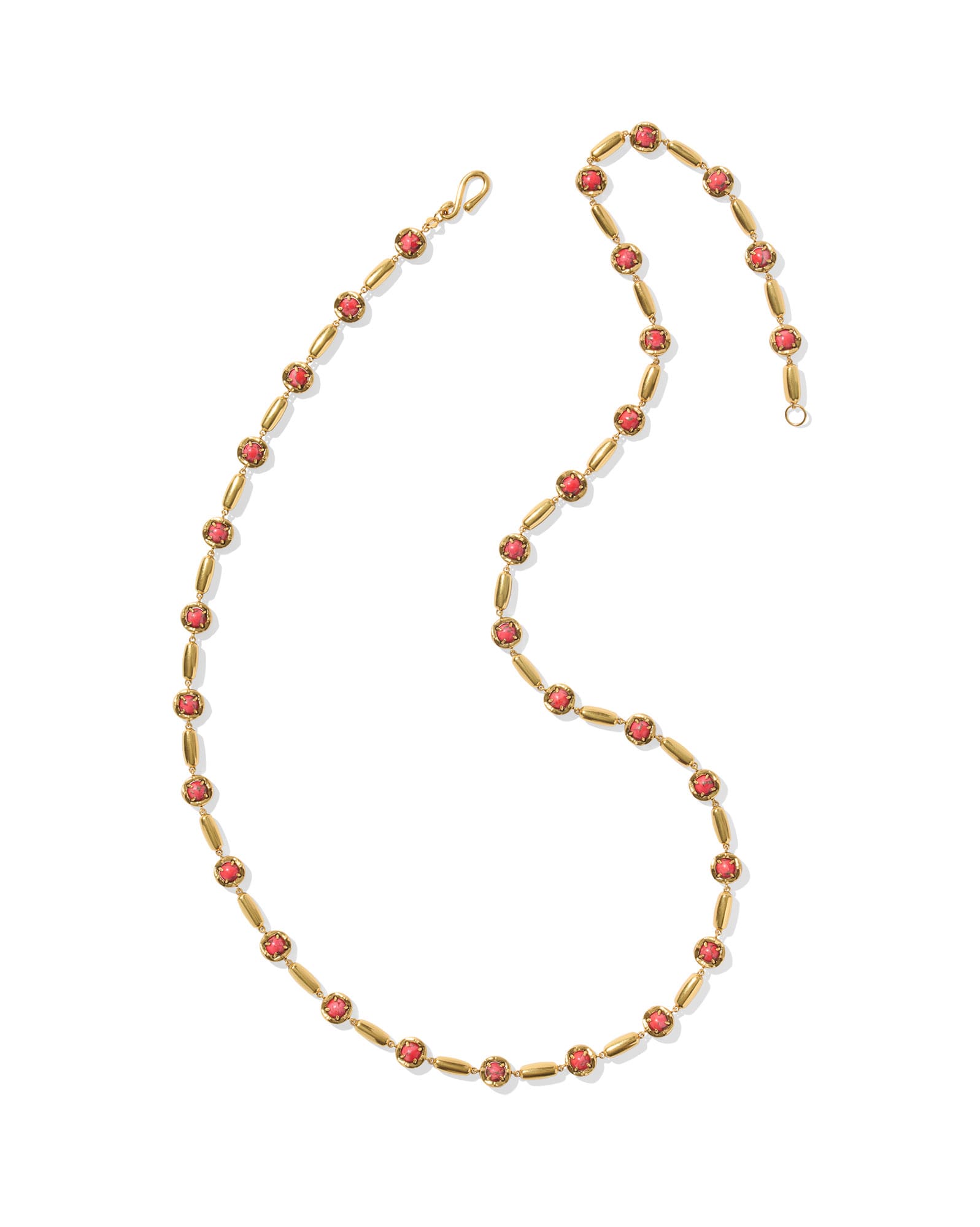 Ida Vintage Gold Long Strand Necklace in Bronze Veined Red Magnesite ...