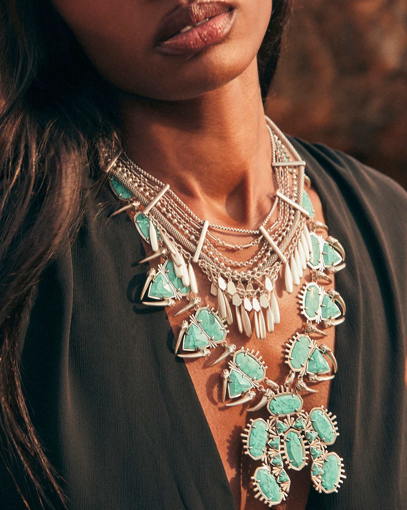 Odessa Vintage Silver Statement Necklace in Variegated Turquoise Magnesite | Kendra Scott
