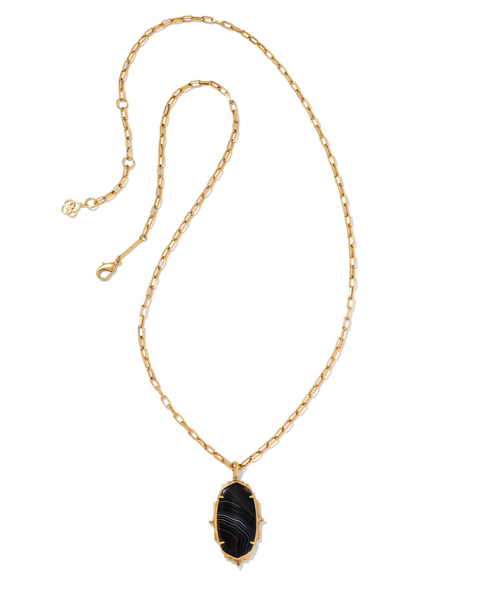 Baroque Ella Vintage Gold Long Pendant Necklace in Black Banded Agate ...