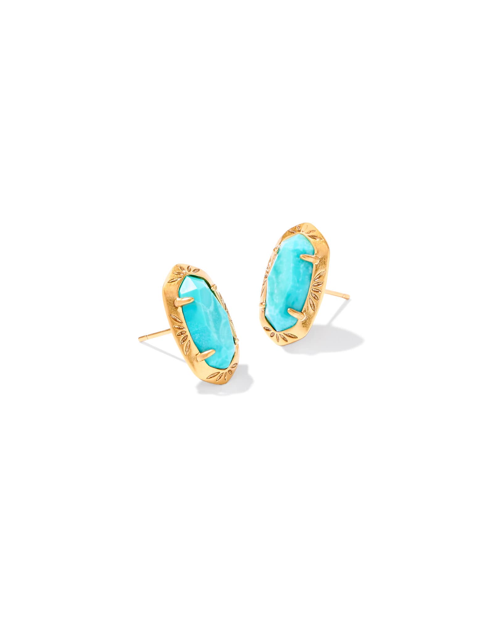 Ellie Vintage Gold Etch Frame Stud Earrings in Variegated Turquoise Magnesite | Kendra Scott