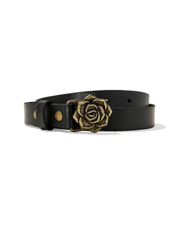 Rose Buckle Belt in Black Leather | Kendra Scott