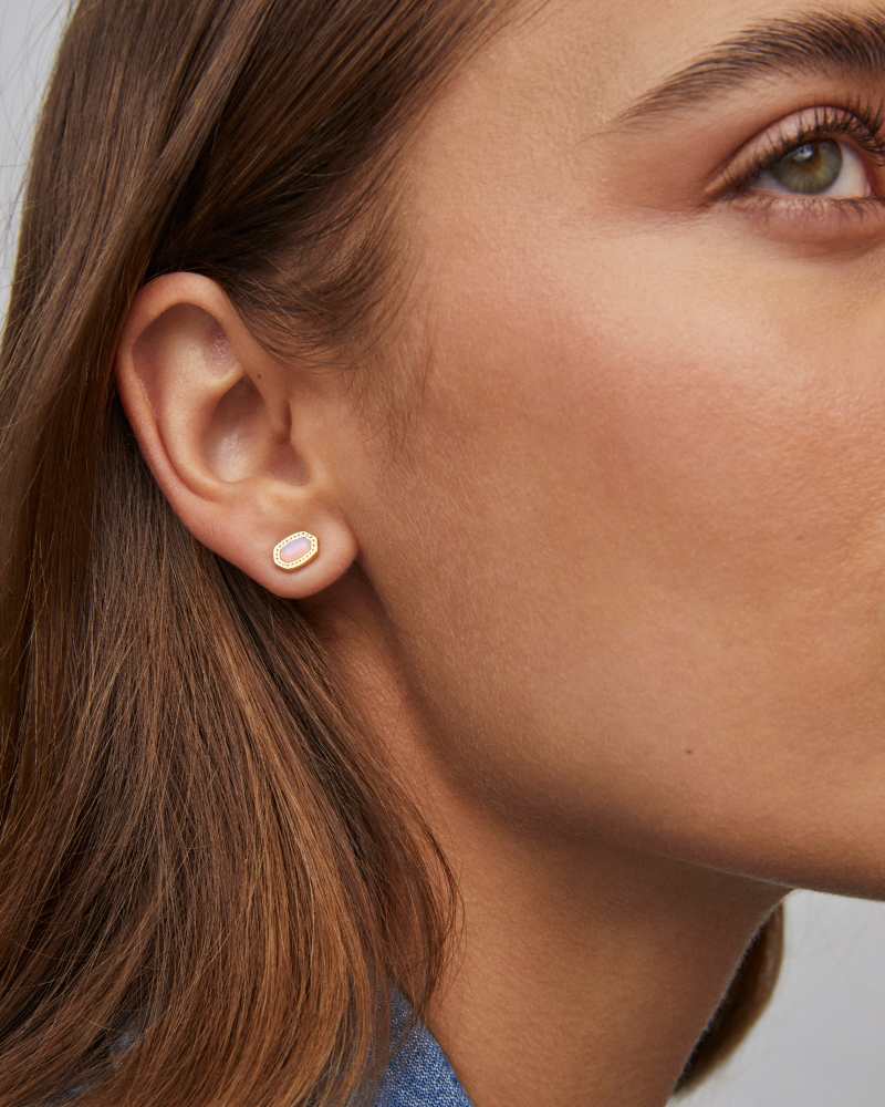 Mini Elisa Gold Satellite Short Pendant Necklace in Pink Opalite ...