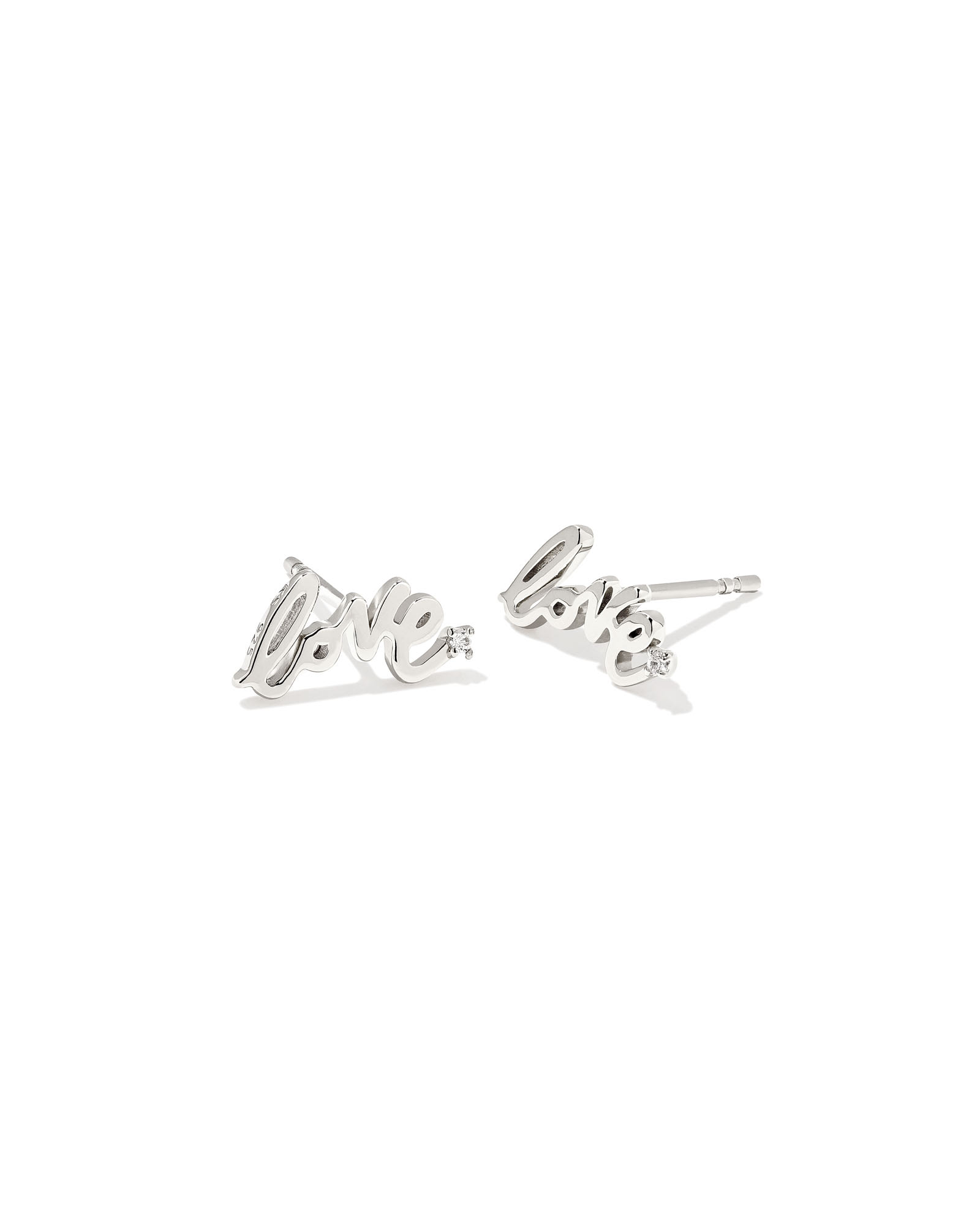 Love Script Sterling Silver Stud Earrings in White Sapphire | Kendra Scott