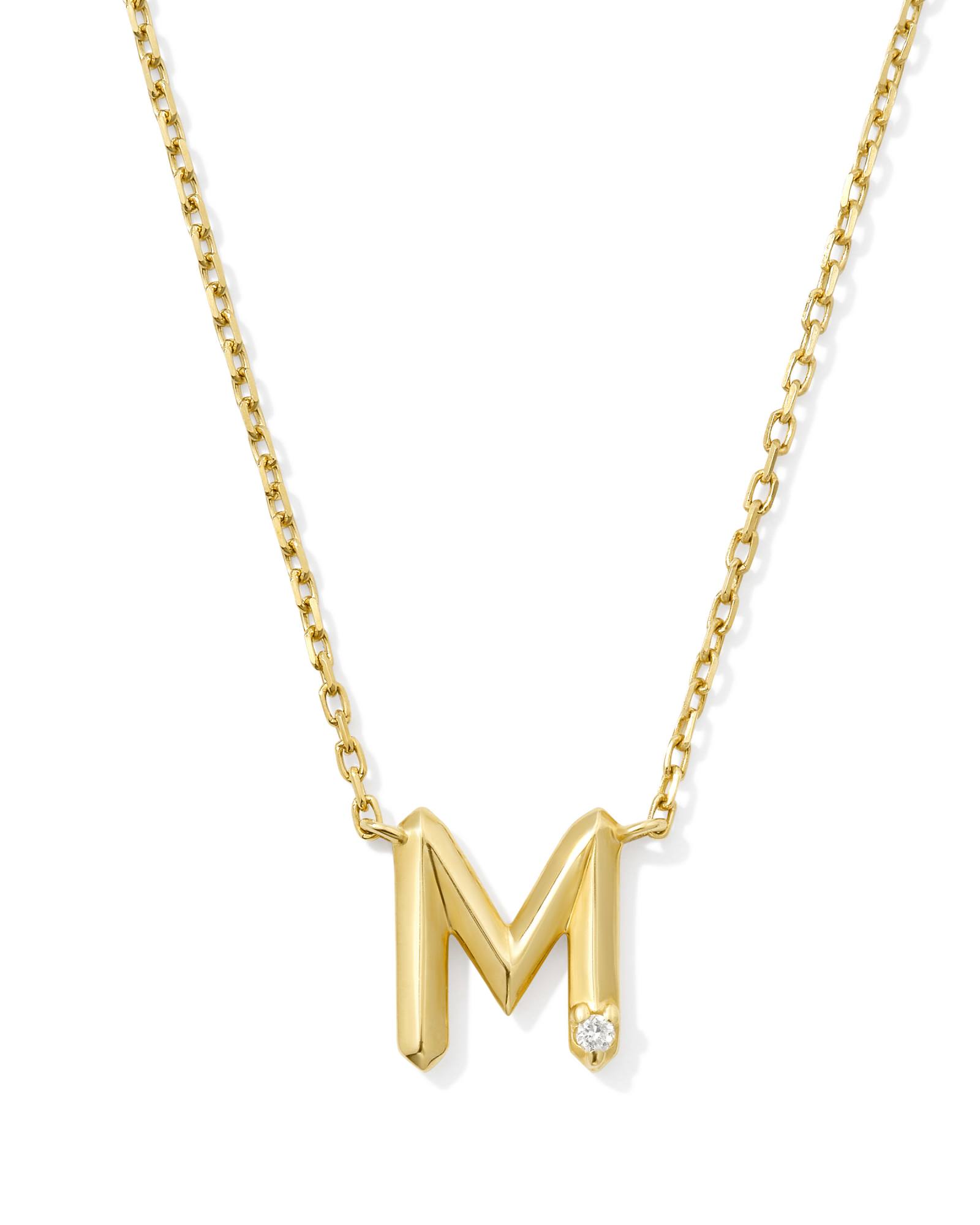 Diamond Accent Letter M 14k Yellow Gold Pendant Necklace in White ...
