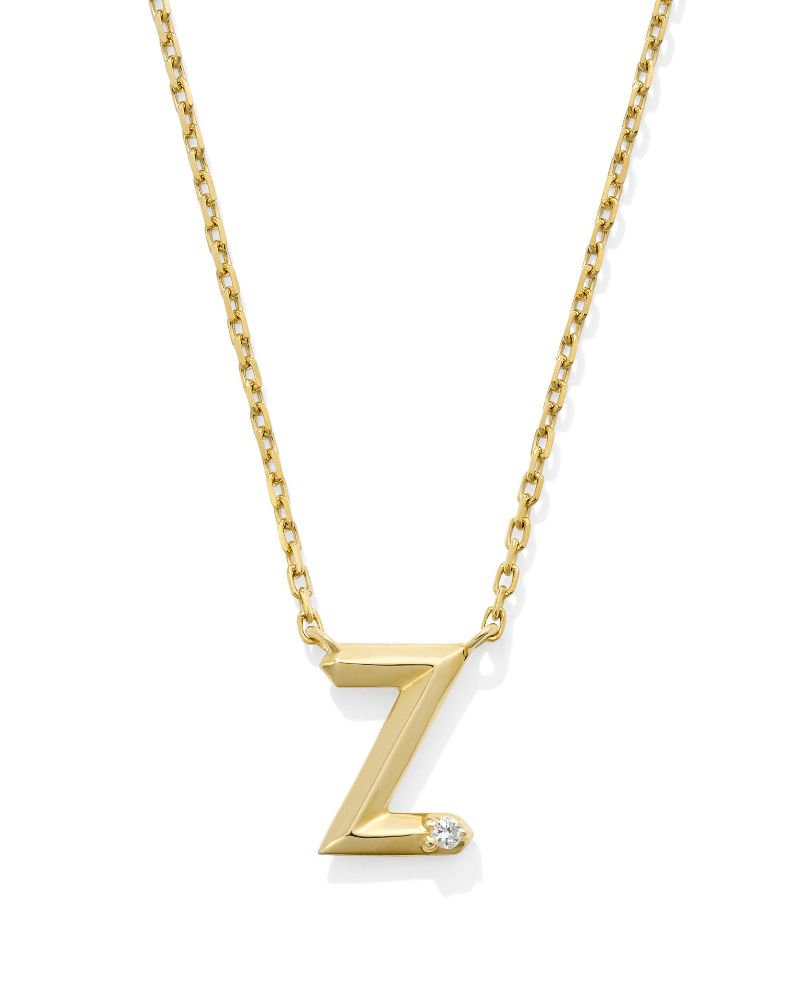 Diamond Accent Letter Z 14k Yellow Gold Pendant Necklace in White ...