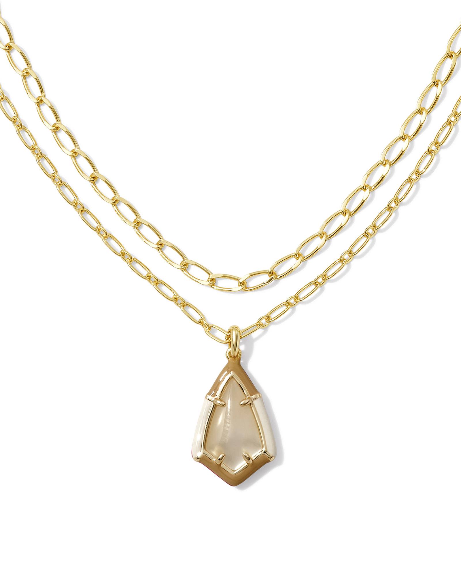 Camry Gold Enamel Frame Multi Strand Necklace in Natural Mother-of ...