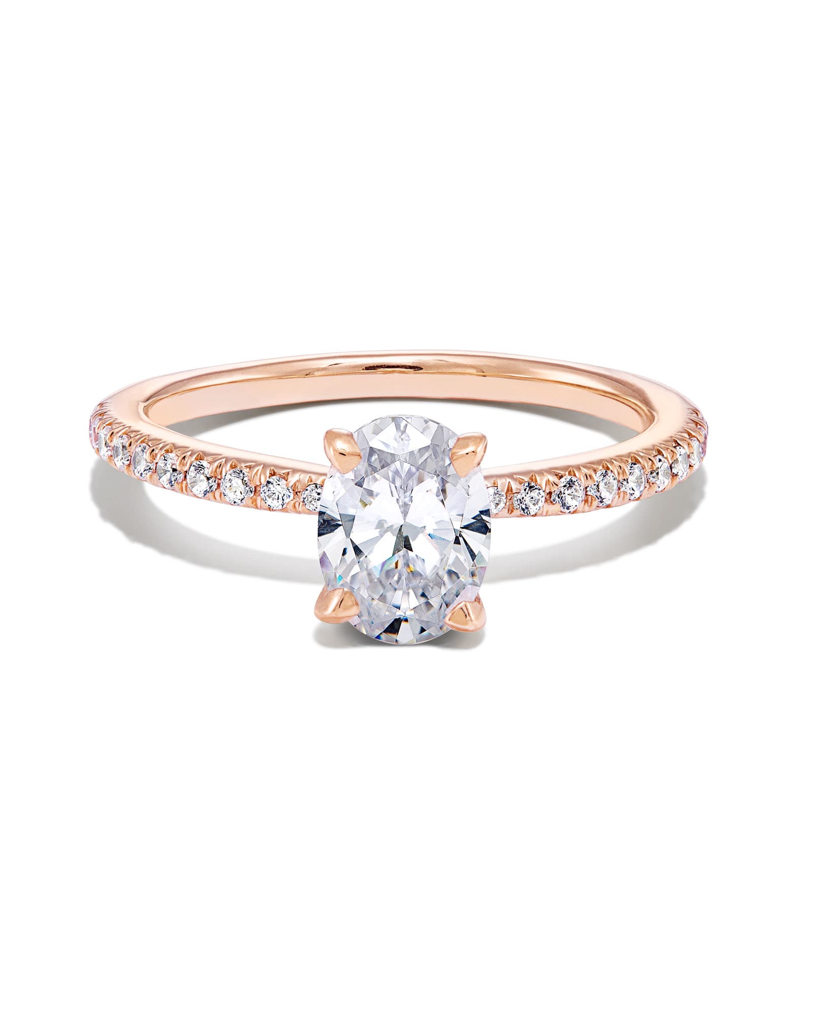 Oval Solitaire Engagement Ring with Pave Diamonds in 14k Rose Gold ...