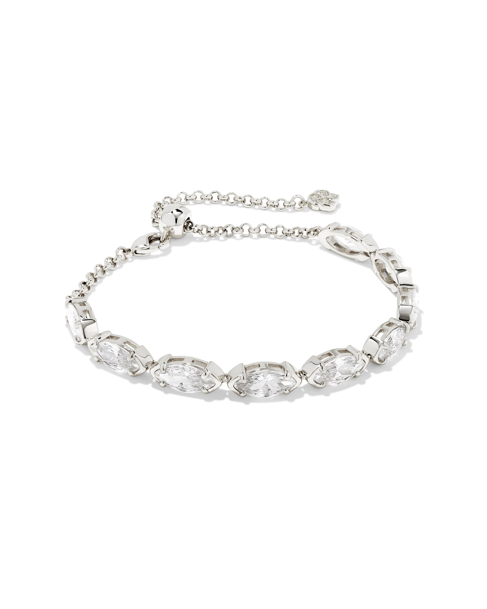 Genevieve Silver Delicate Chain Bracelet in White Crystal | Kendra Scott