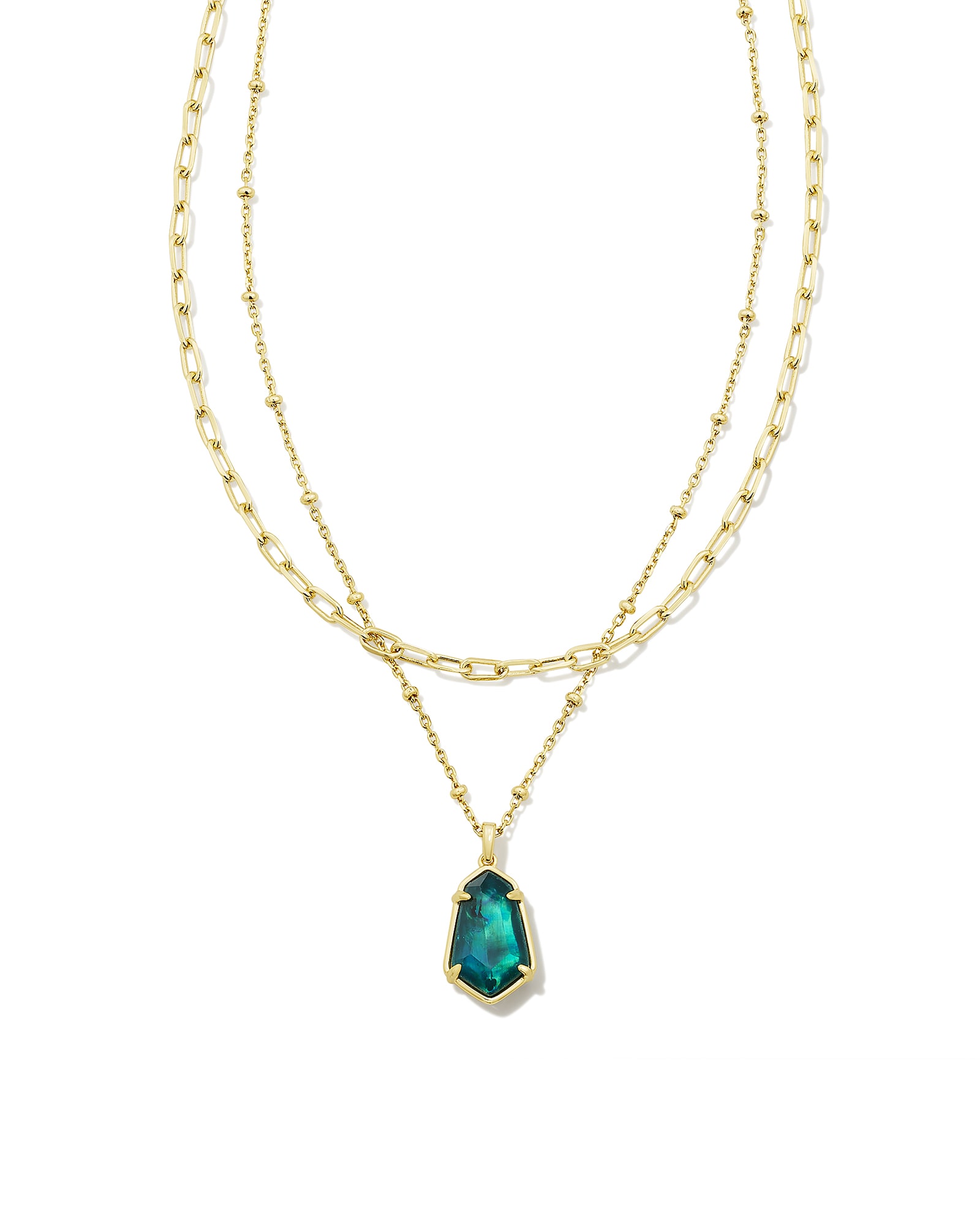 Alexandria Gold Multi Strand Necklace in Teal Green Illusion | Kendra Scott