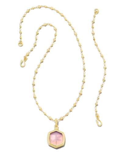 Davie Intaglio Gold Multi Strand Necklace In Pink Opalite Glass