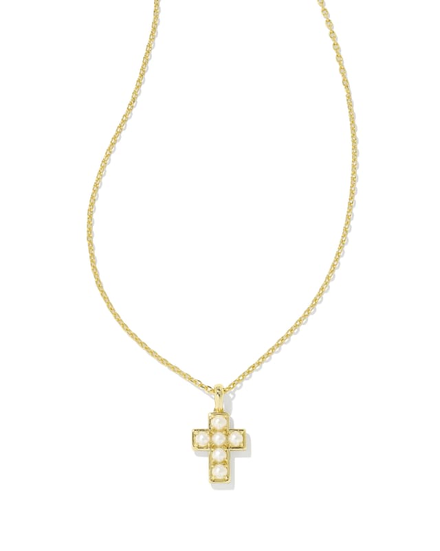 Pearl Gold Cross Short Pendant Necklace in Freshwater Cultured Pearl ...