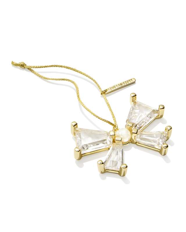 Blair Gold Bow Ornament in White | Kendra Scott
