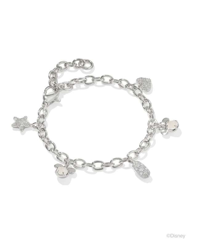 Disney | Kendra Scott Silver Mickey Mouse and Minnie Mouse Charm Bracelet in Iridescent White ...
