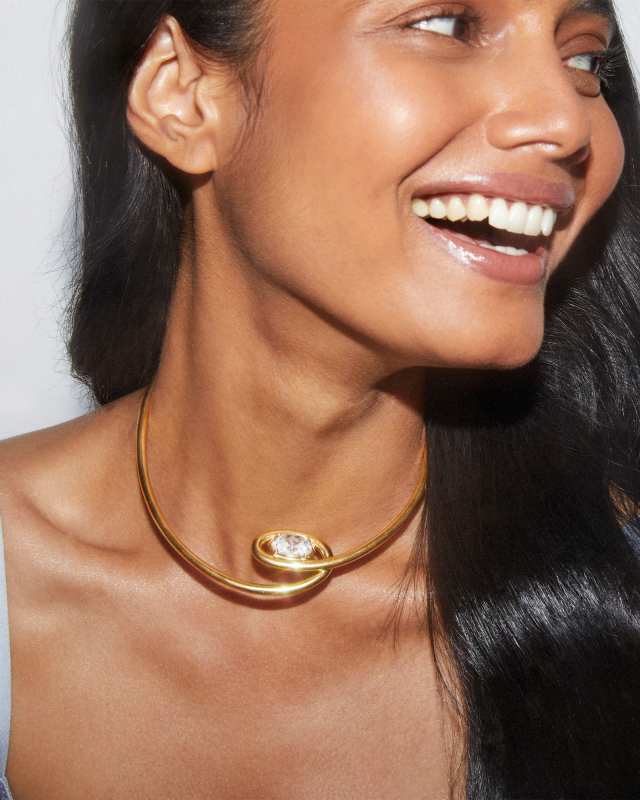 Myles Vintage Gold Crystal Collar Necklace in White CZ | Kendra Scott