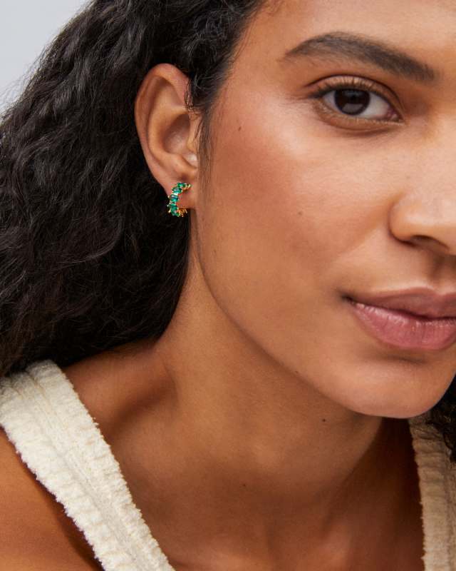 Cailin Gold Huggie Earrings in Green Crystal | Kendra Scott