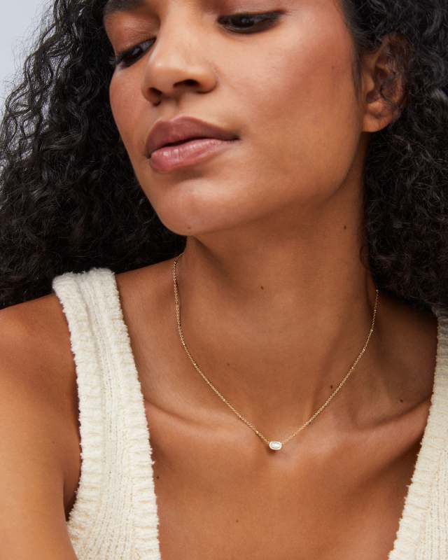 Mini Elisa Gold Satellite Short Pendant Necklace in Ivory Mother-of ...