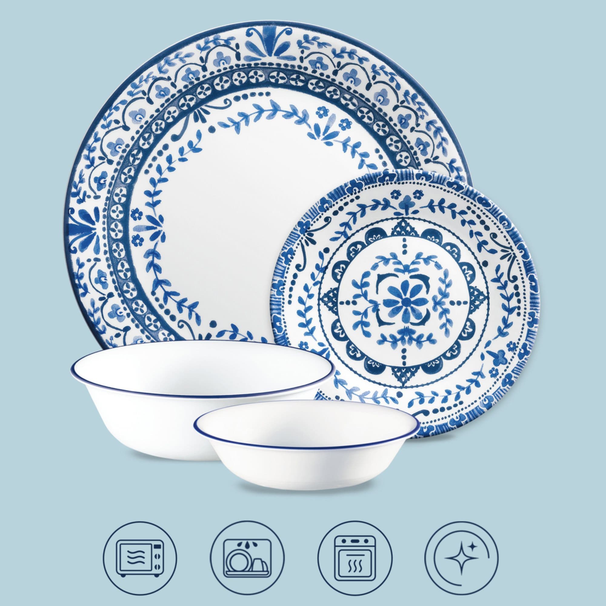 Corelle Vitrelle Portofino Dinner Set 16pc Blue | Kitchen Warehouse™