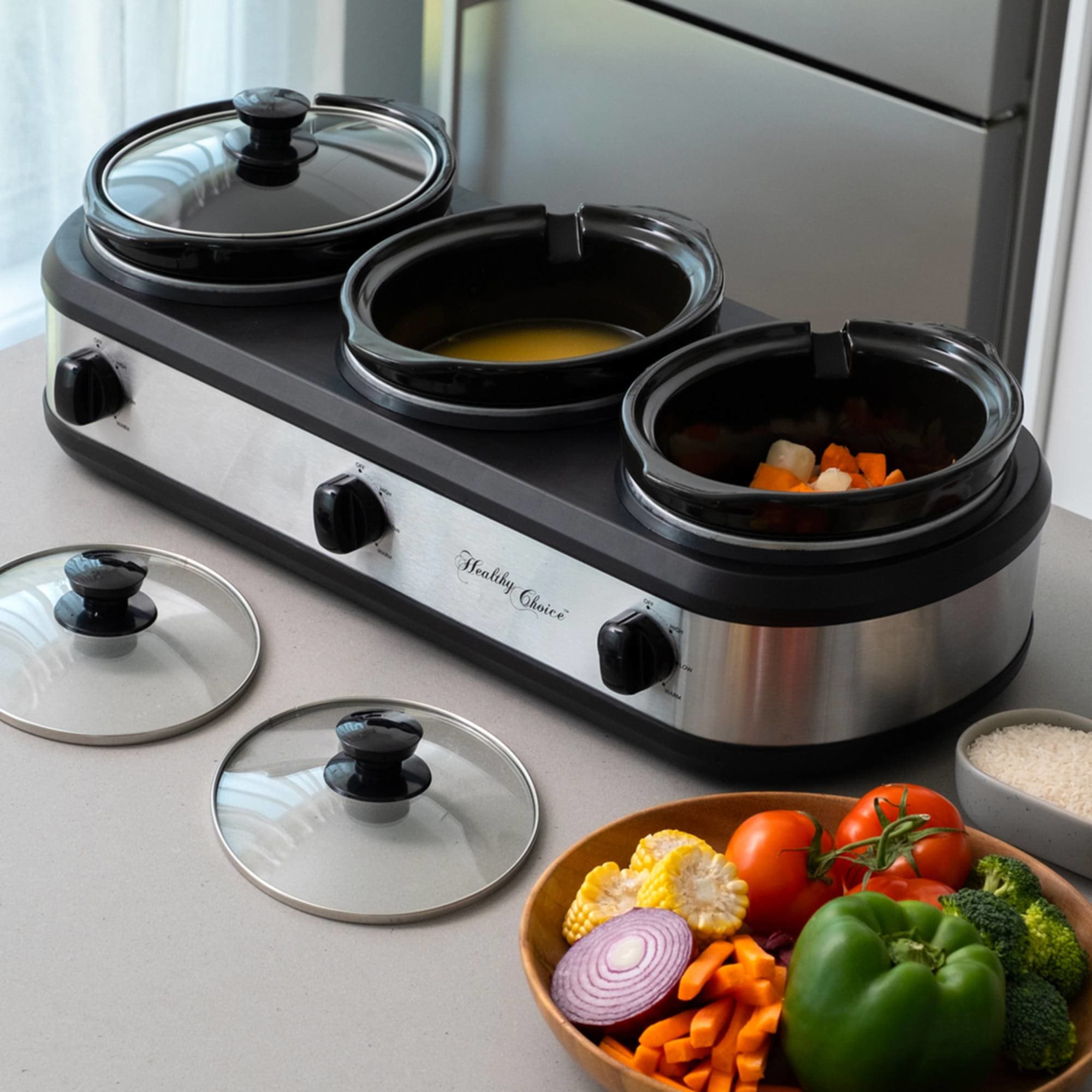 Healthy Choice 3 Pot Slow Cooker Silver | Kitchen Warehouse™