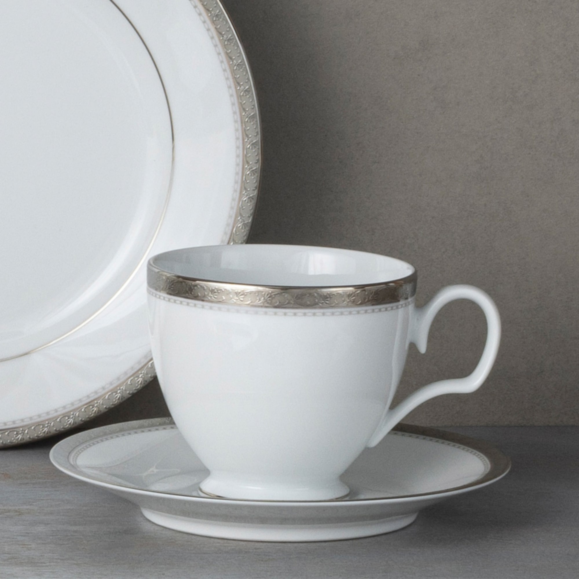 Noritake Charlotta Platinum Tea Cup and Saucer 250ml | Kitchen Warehouse™