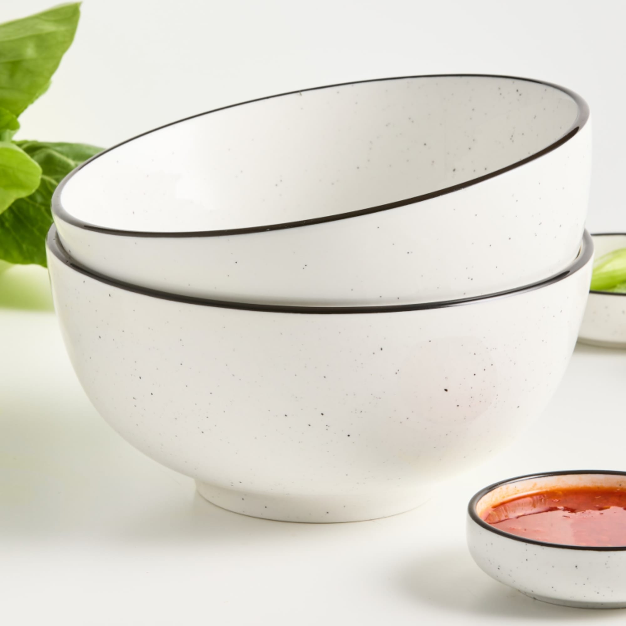 Mona Noodle Bowl 18cm White with Black Speckle | Kitchen Warehouse™
