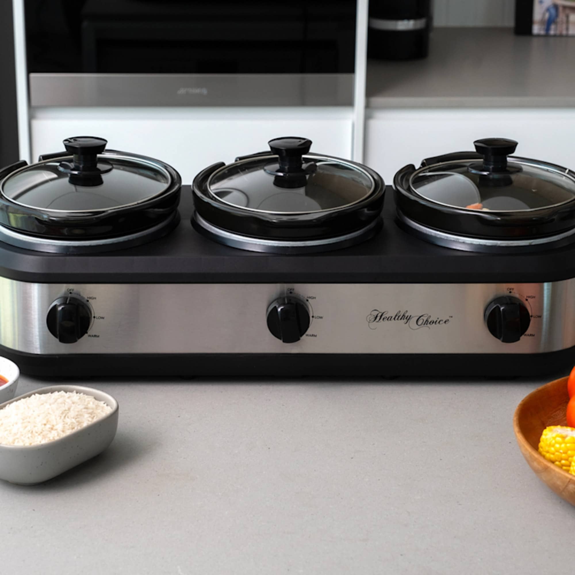 Healthy Choice 3 Pot Slow Cooker Silver | Kitchen Warehouse™