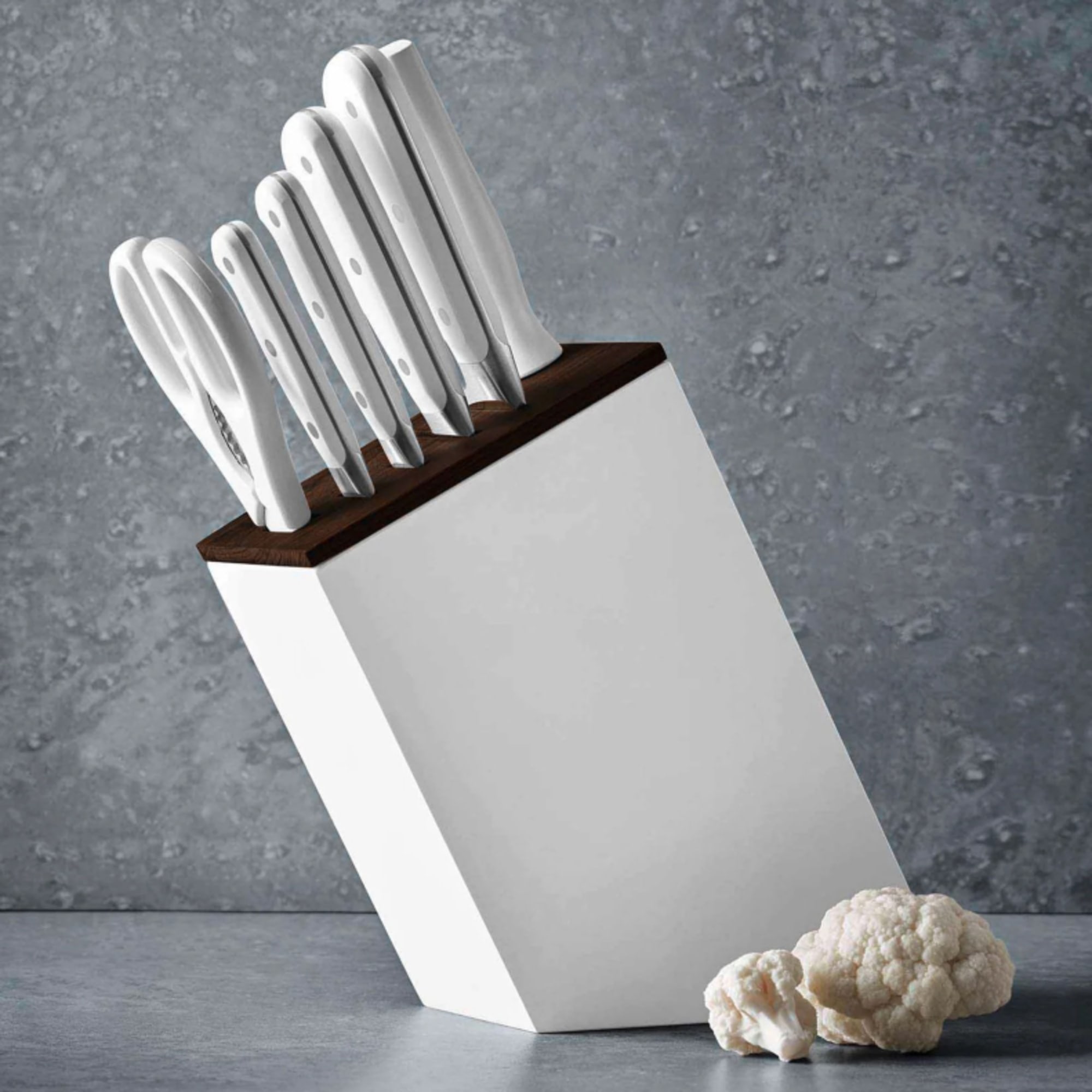 Classic White 7pc Slim Knife Block Set with Santoku Knife | Kitchen ...