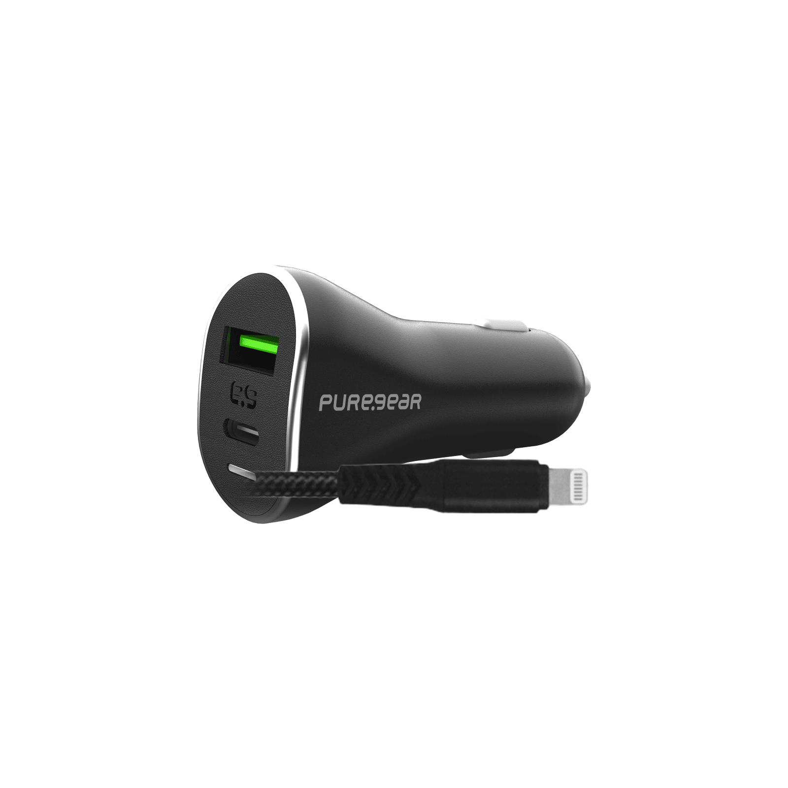 מטען לרכב PureGear 53W PD+USB QC Car Charger + כבל Lightning שחור