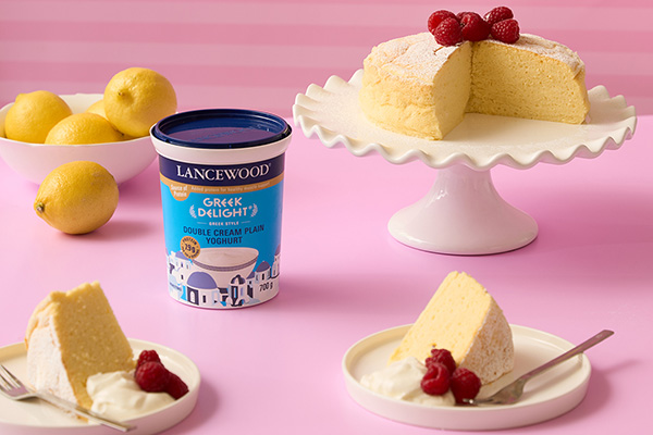 Light and airy lemon cloud cake made with Greek yoghurt, dusted with ...