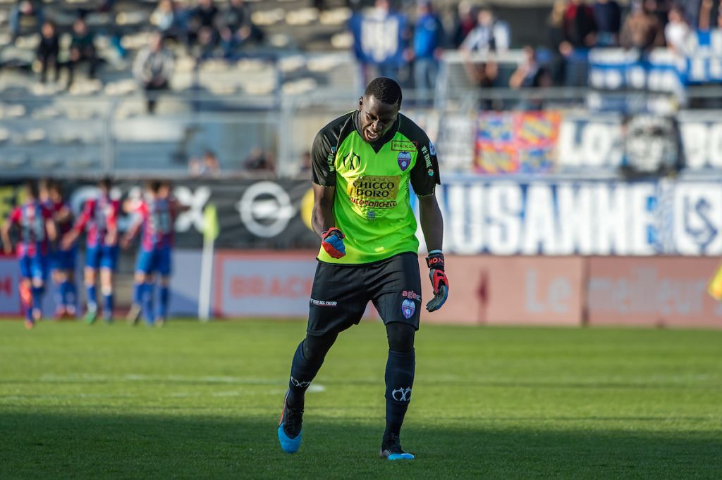 #1 Goalkeeper Anthony Mossi (FC Chiasso) celebrates the first goal ...