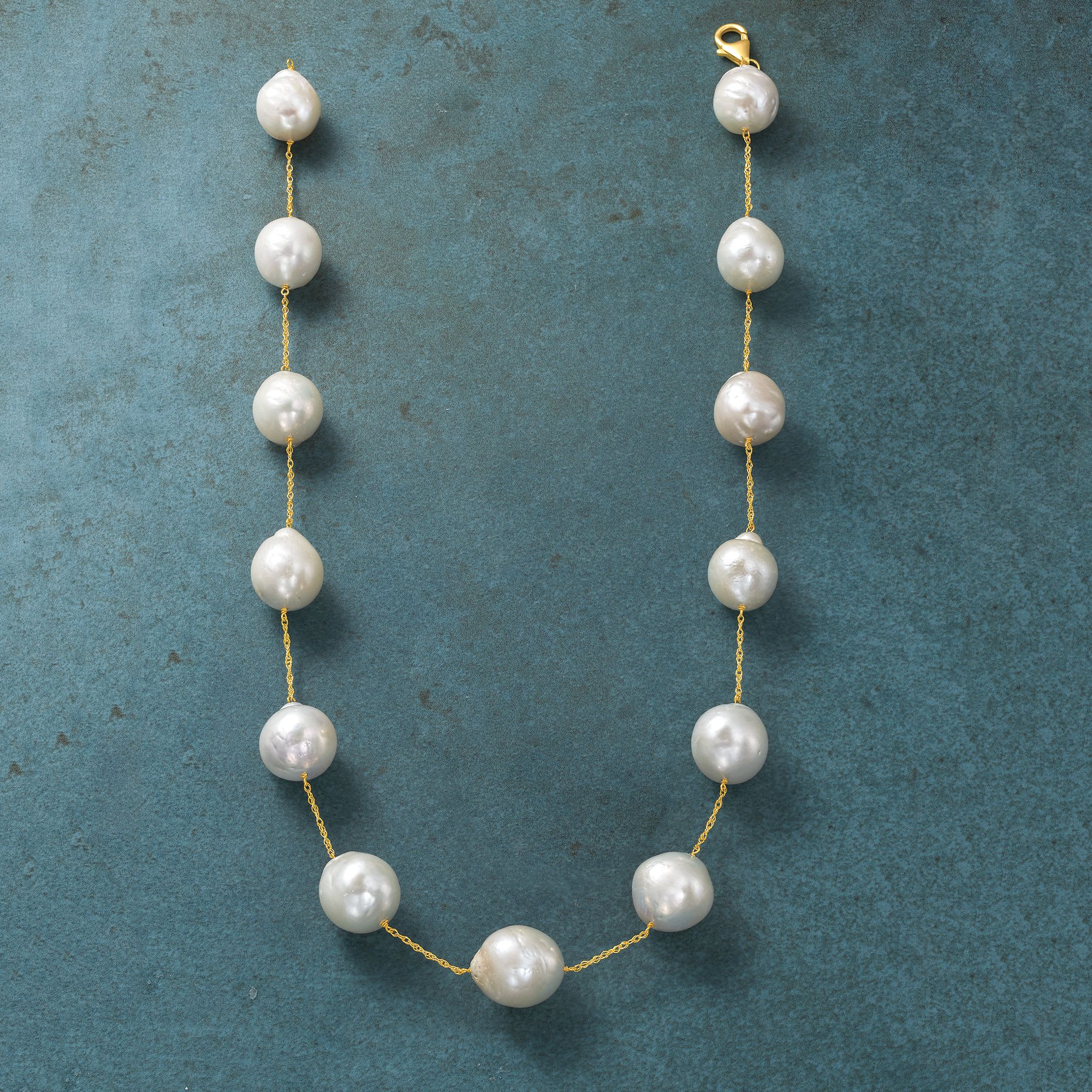 12 14mm Cultured Freshwater Pearl Station Necklace In 14kt Yellow Gold