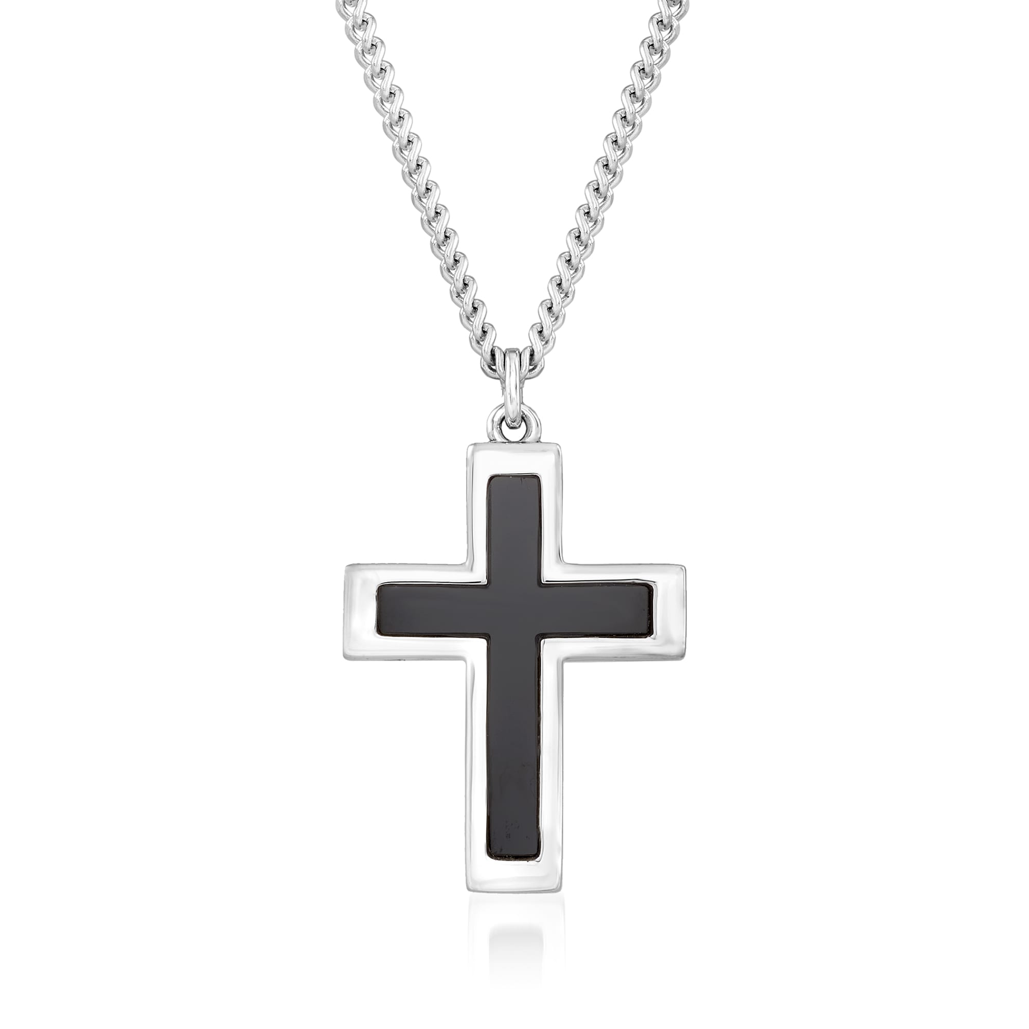Mens Black Onyx And Sterling Silver Cross Pendant Necklace 24 Ross Simons
