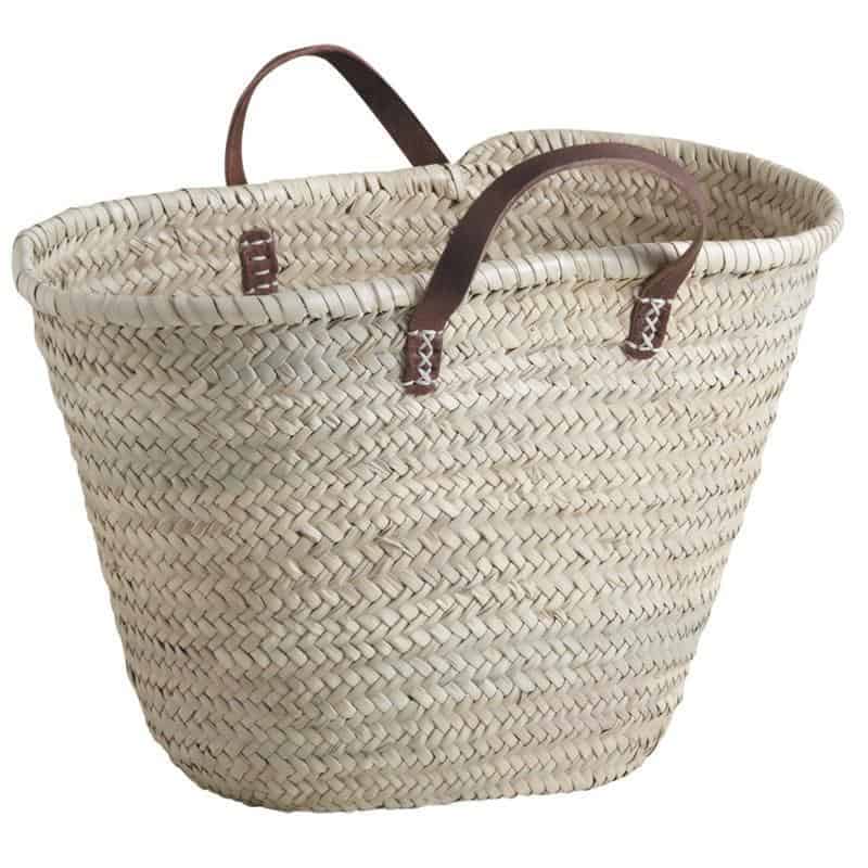 Cabas souple classique ovale en palme anse cuir pour le marché