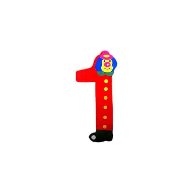 Chiffre 1 en bois rouge grand clown 7cm