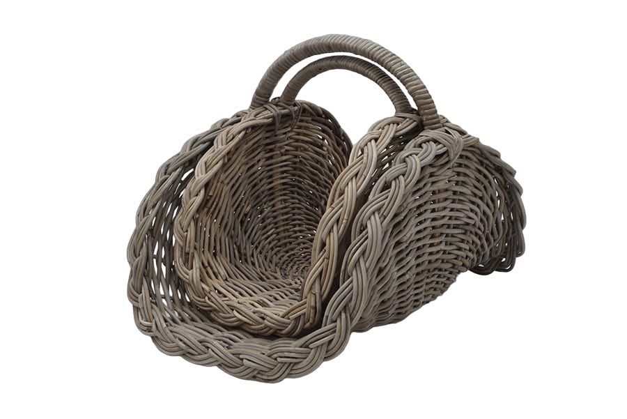 Superbe panier à bois en rotin grisé.Ultra solide et Tendance